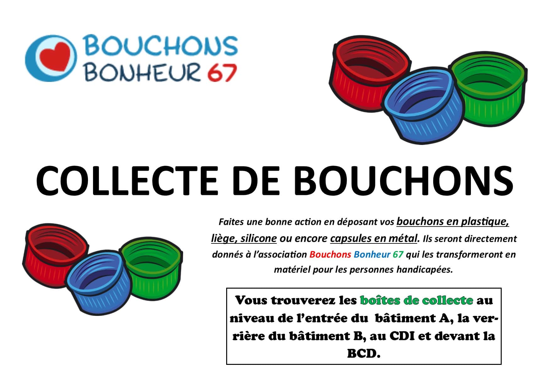 Collecte de bouchons – Institution Notre Dame